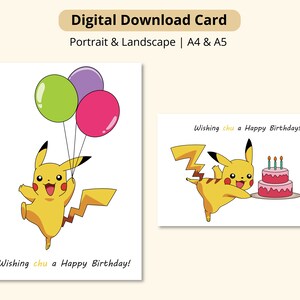 Printable Pokémon Happy Birthday Cute Pikachu Birthday greeting card ...