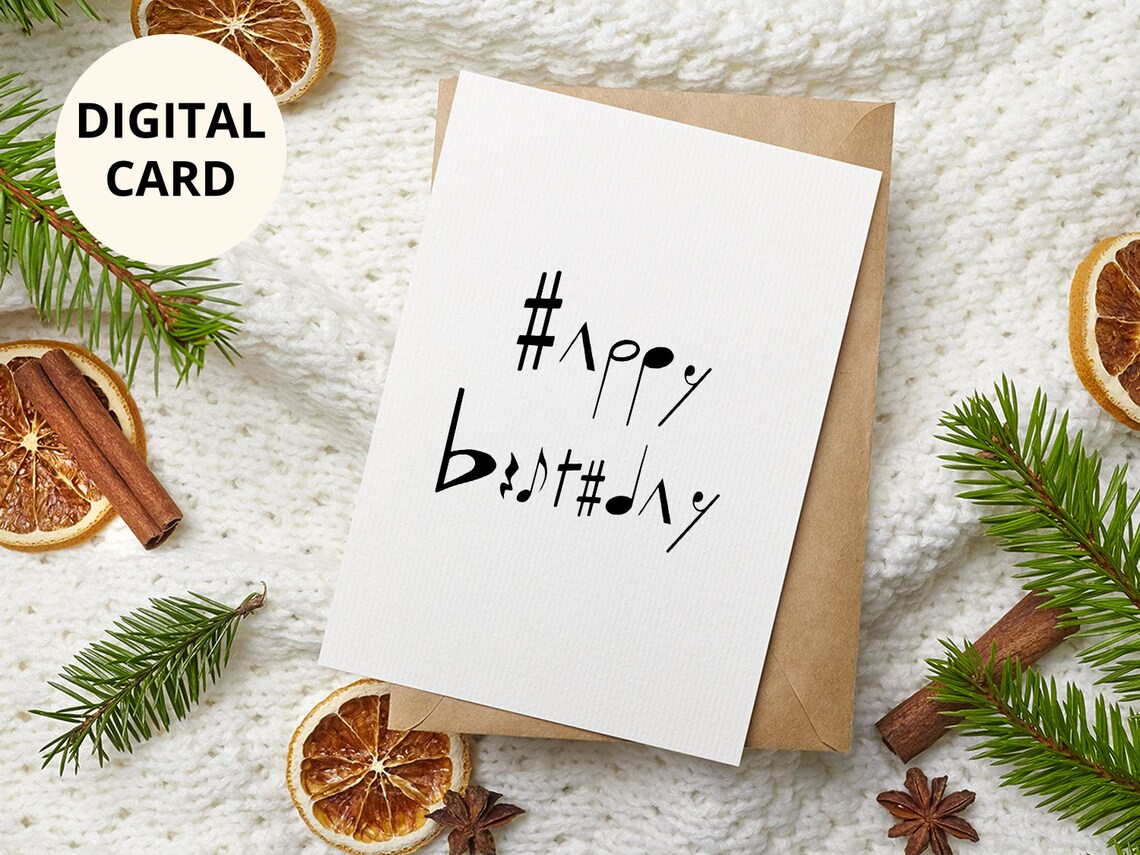 Printable Music Notes Happy Birthday Greeting Card for DIGITAL Download ...