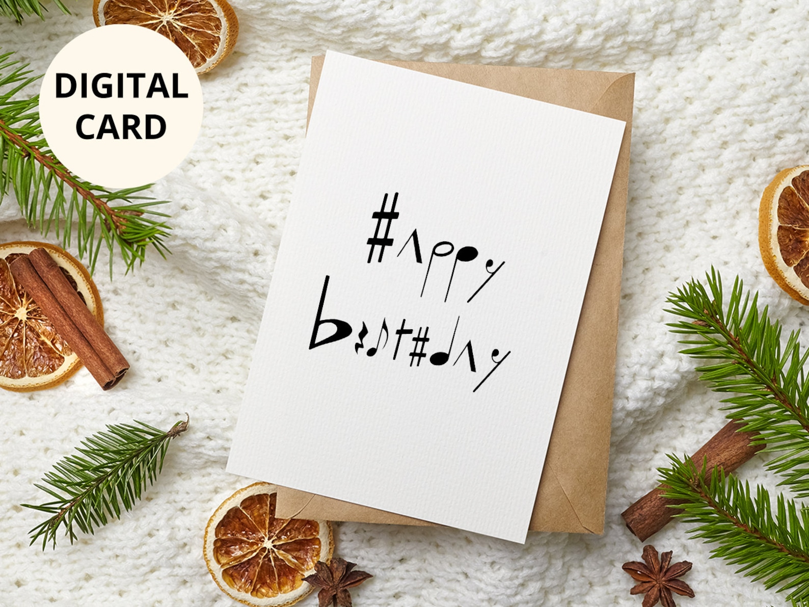 Printable Music Notes Happy Birthday Greeting Card for DIGITAL Download ...