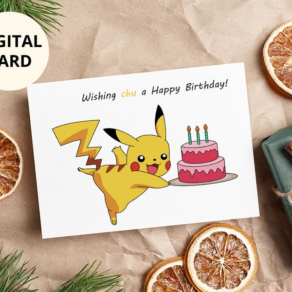 Pikachu Happy Birthday Card - Etsy