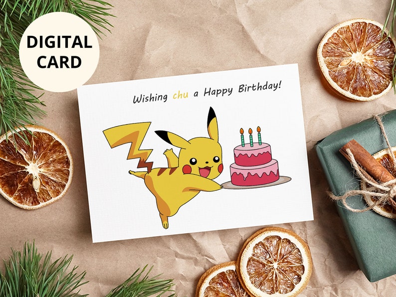 Printable Pokémon Happy Birthday Cute Pikachu Birthday greeting card ...