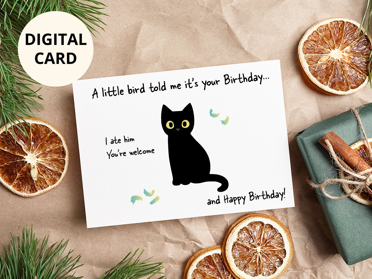 Printable Funny Cat Birthday Greeting Card for DIGITAL Download "a ...