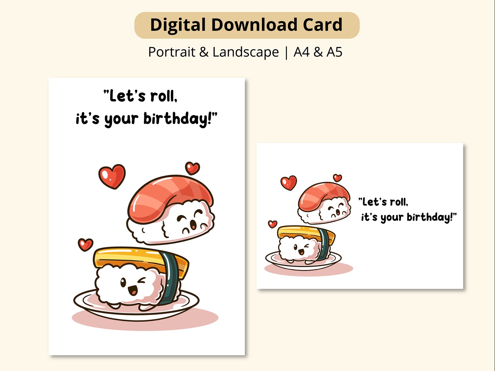 Printable Sushi Birthday Greeting Card for DIGITAL Download let's Roll ...
