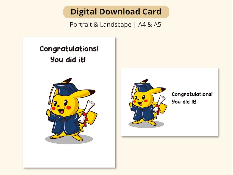 Printable Pokémon Graduation Pikachu Birthday Greeting Card for DIGITAL ...