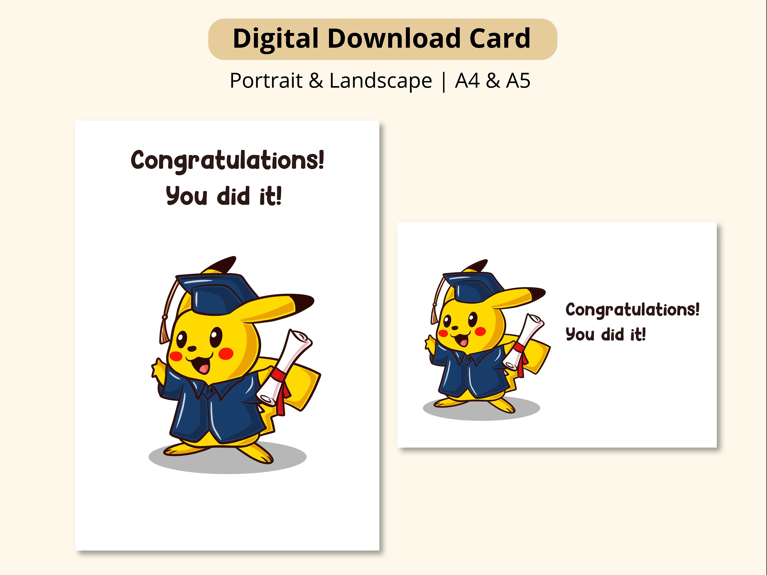 Printable Pokémon Graduation Pikachu Birthday Greeting Card for DIGITAL ...