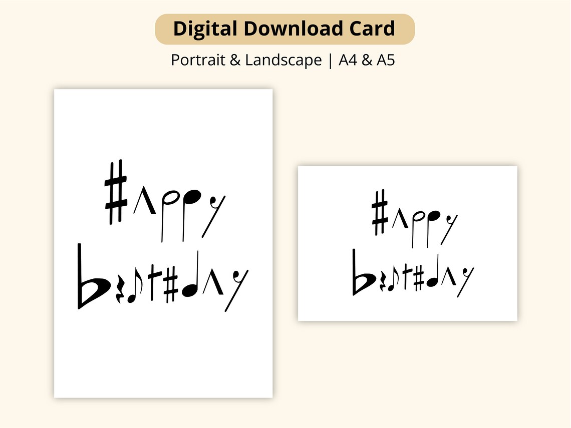 Printable Music Notes Happy Birthday Greeting Card for DIGITAL Download ...