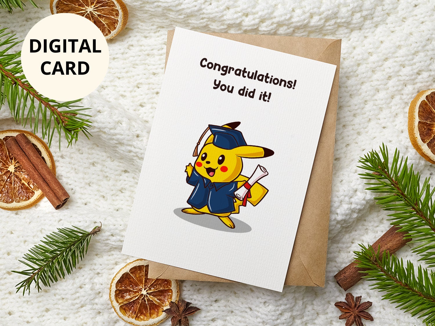 Printable Pokémon Graduation Pikachu Birthday Greeting Card for DIGITAL ...