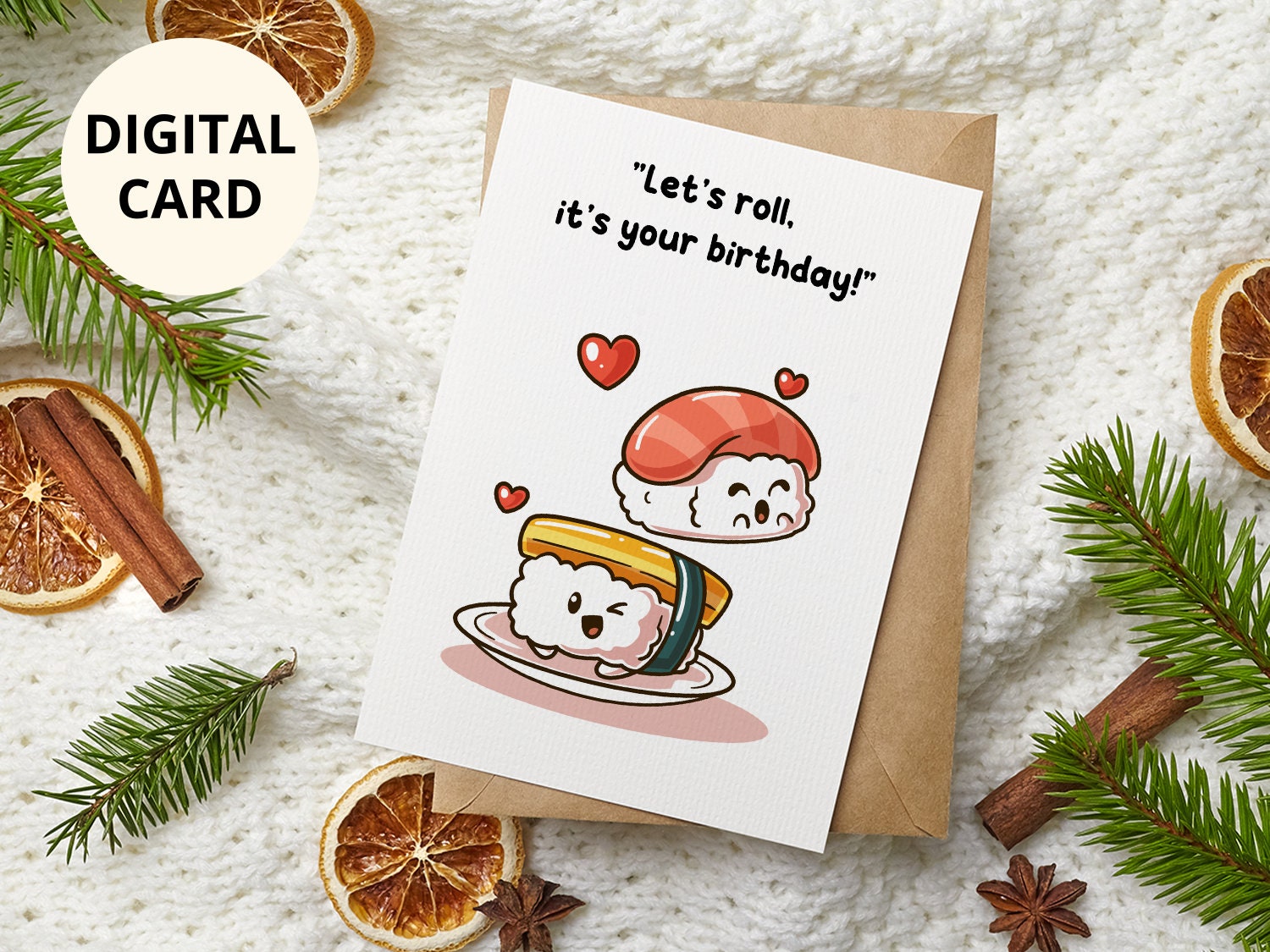 Printable Sushi Birthday Greeting Card for DIGITAL Download let's Roll ...