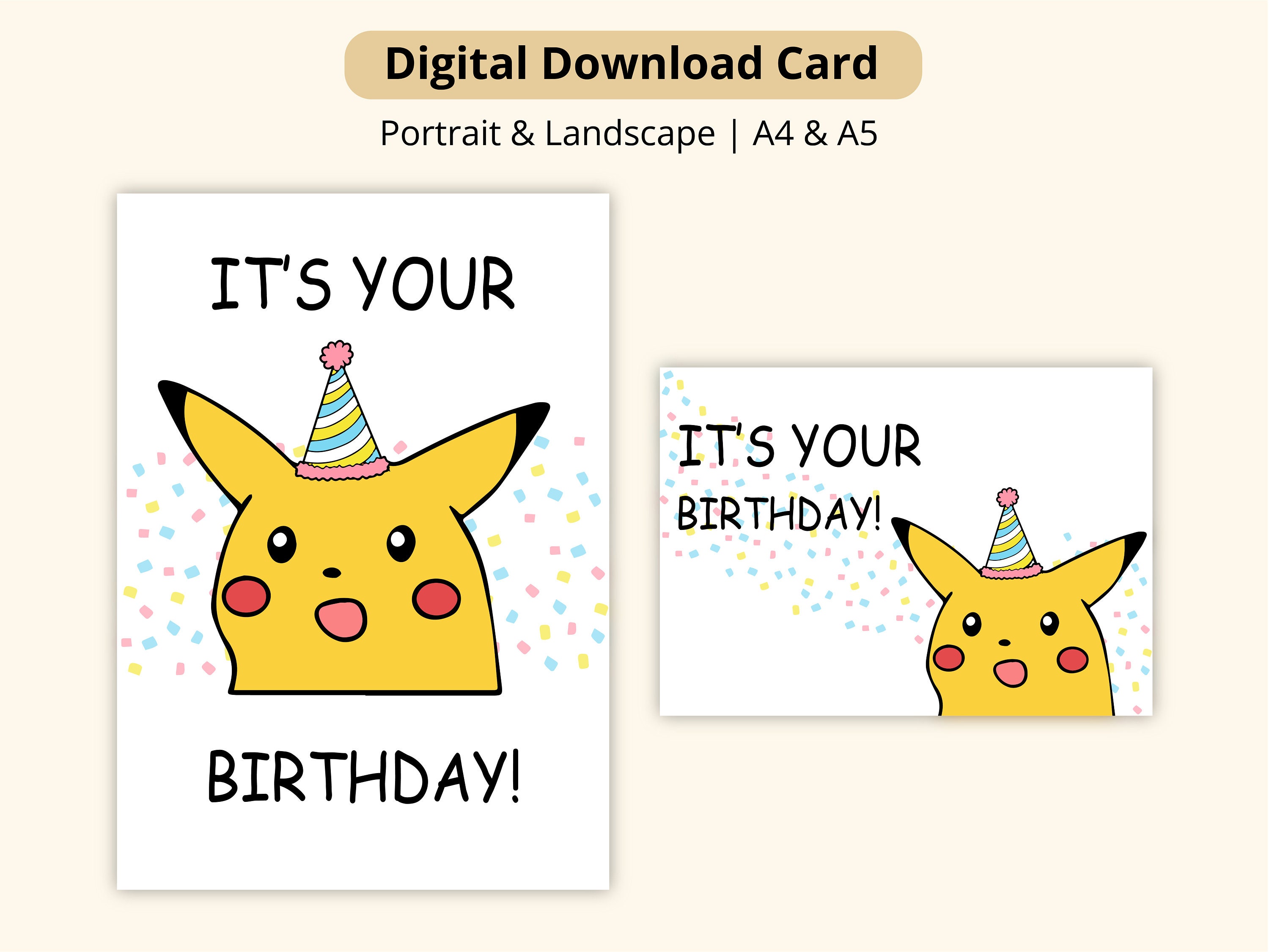 Printable Pokémon Happy Birthday Shocked Pikachu Birthday Greeting Card ...