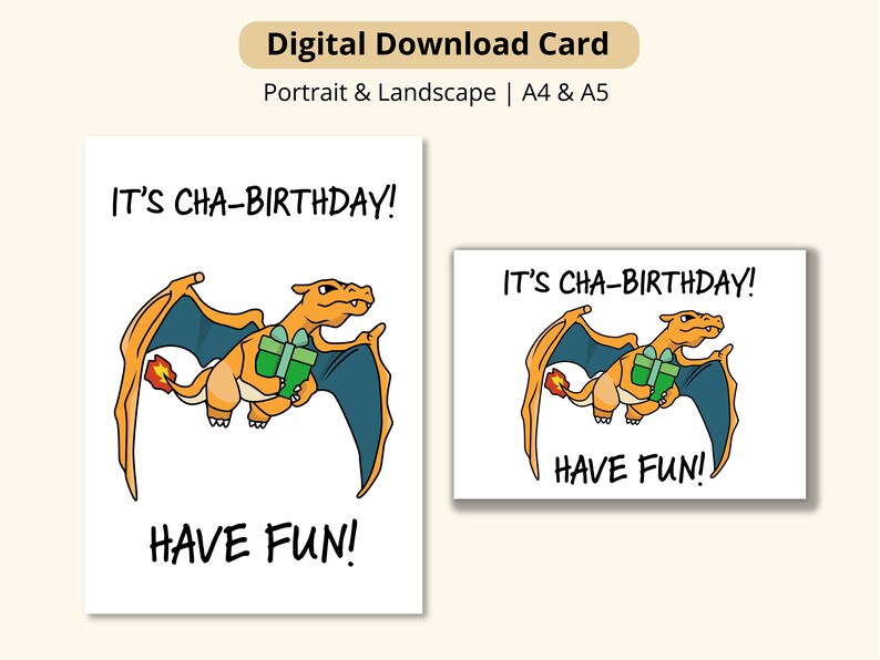 Printable Pokémon Happy Birthday Charizard Birthday Greeting - Etsy