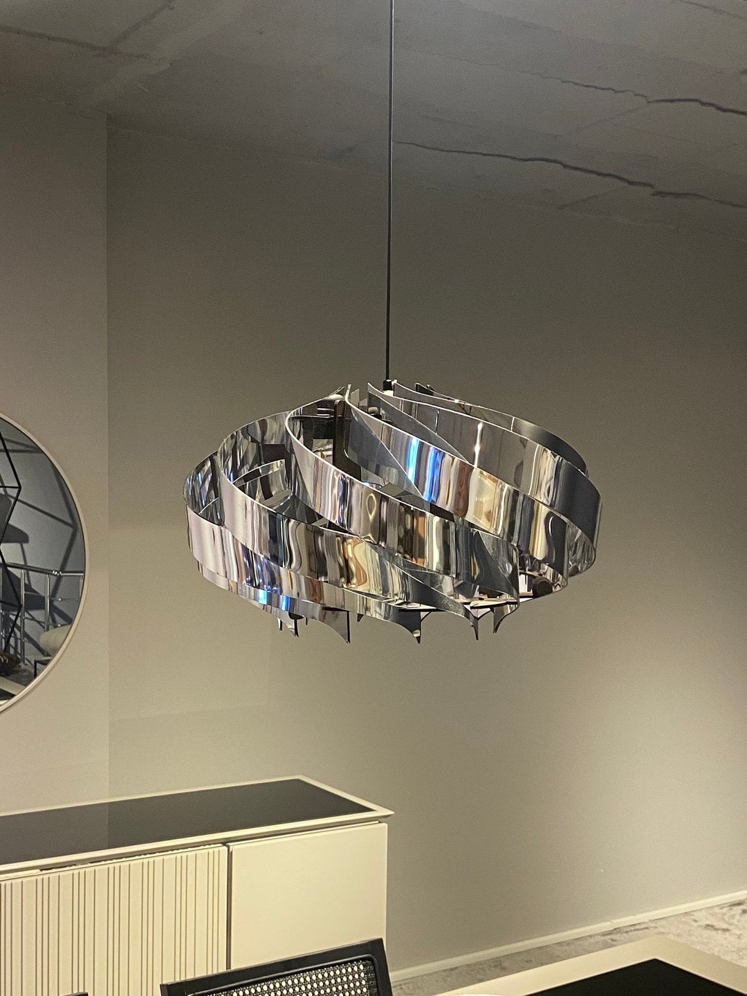 Silver Pendant Light, Crystals, Silver Ceiling Lamp, Silver Lamp Shade ...