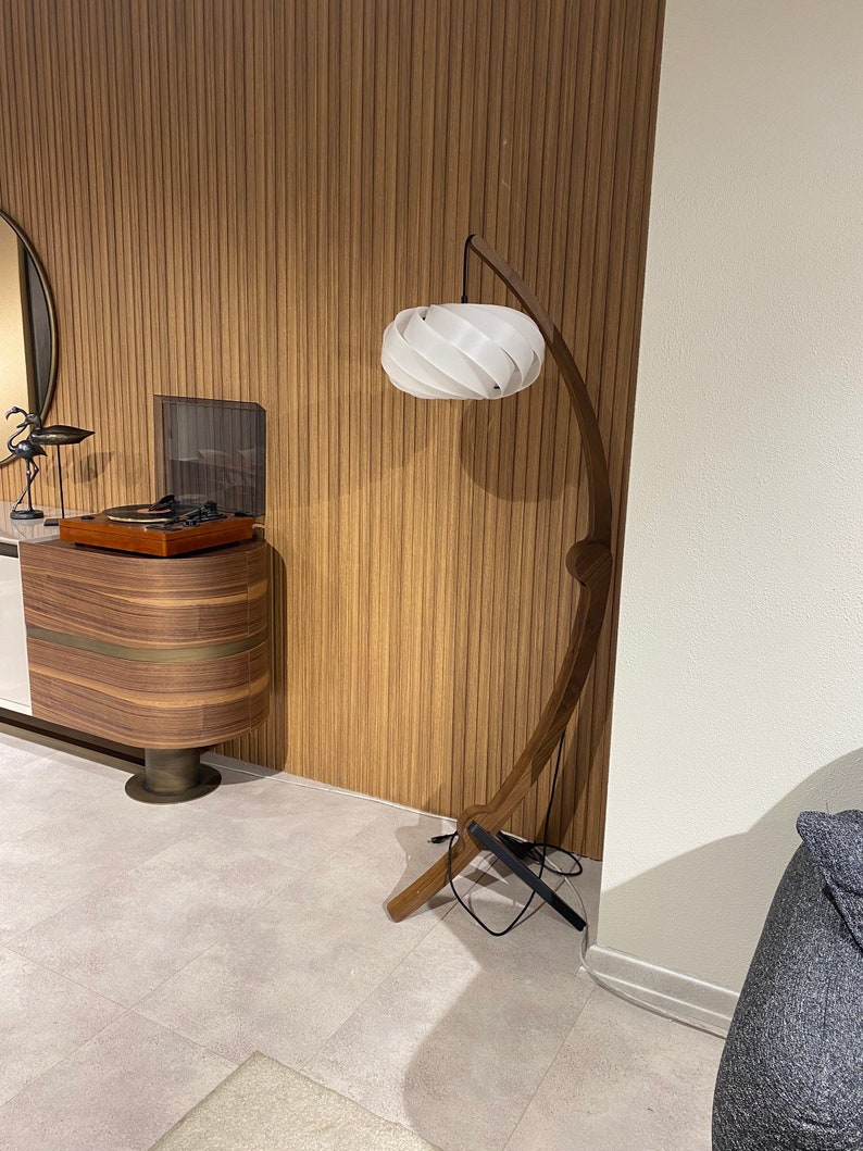 Modern Floor Lamp | White Pendant Light | Naturel Wooden Lamp | Mid ...