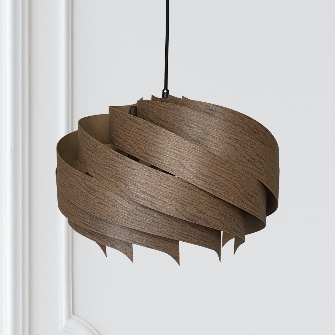 Wood Pendant Light, Handmade Lamp, Wood Ceiling Lamp , Walnut Lampshade ...