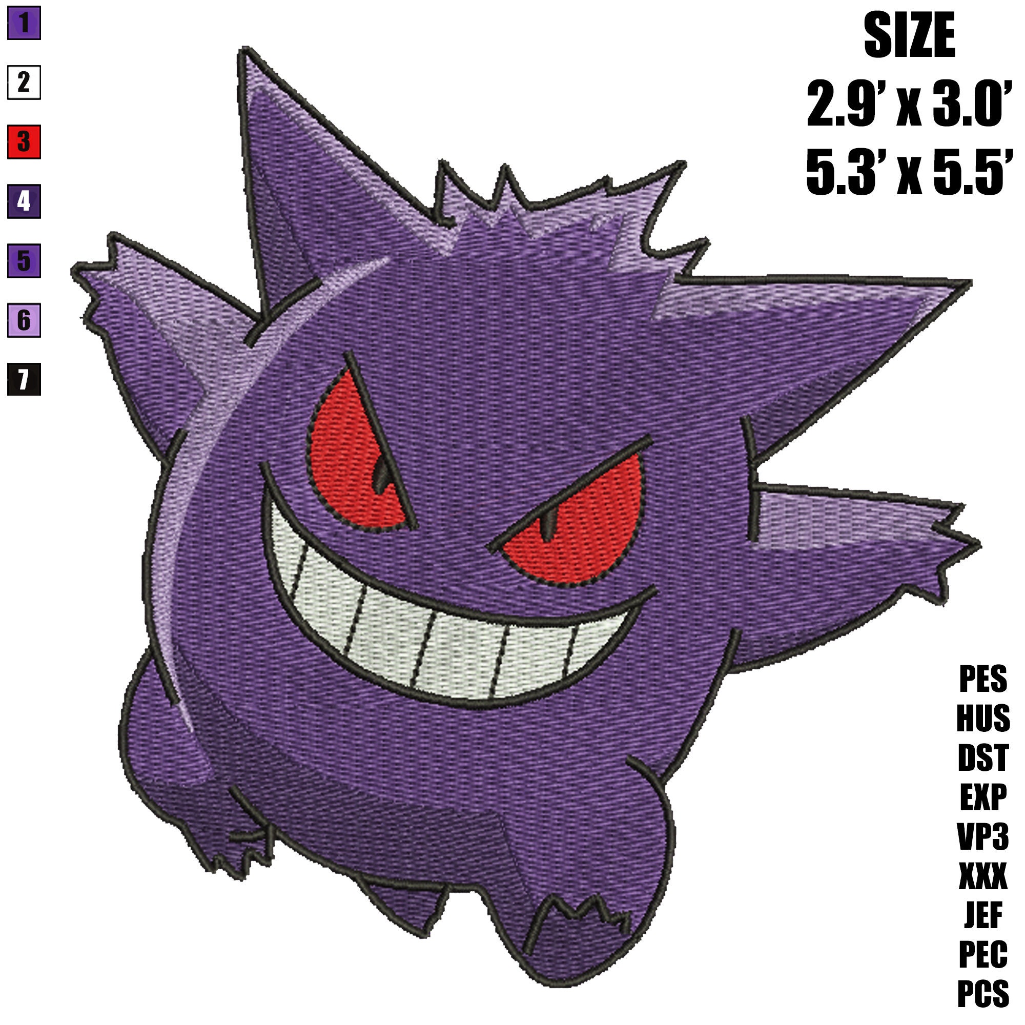 Pokemon Embroidery Design File, Machine Embroidery Design Gengar and ...