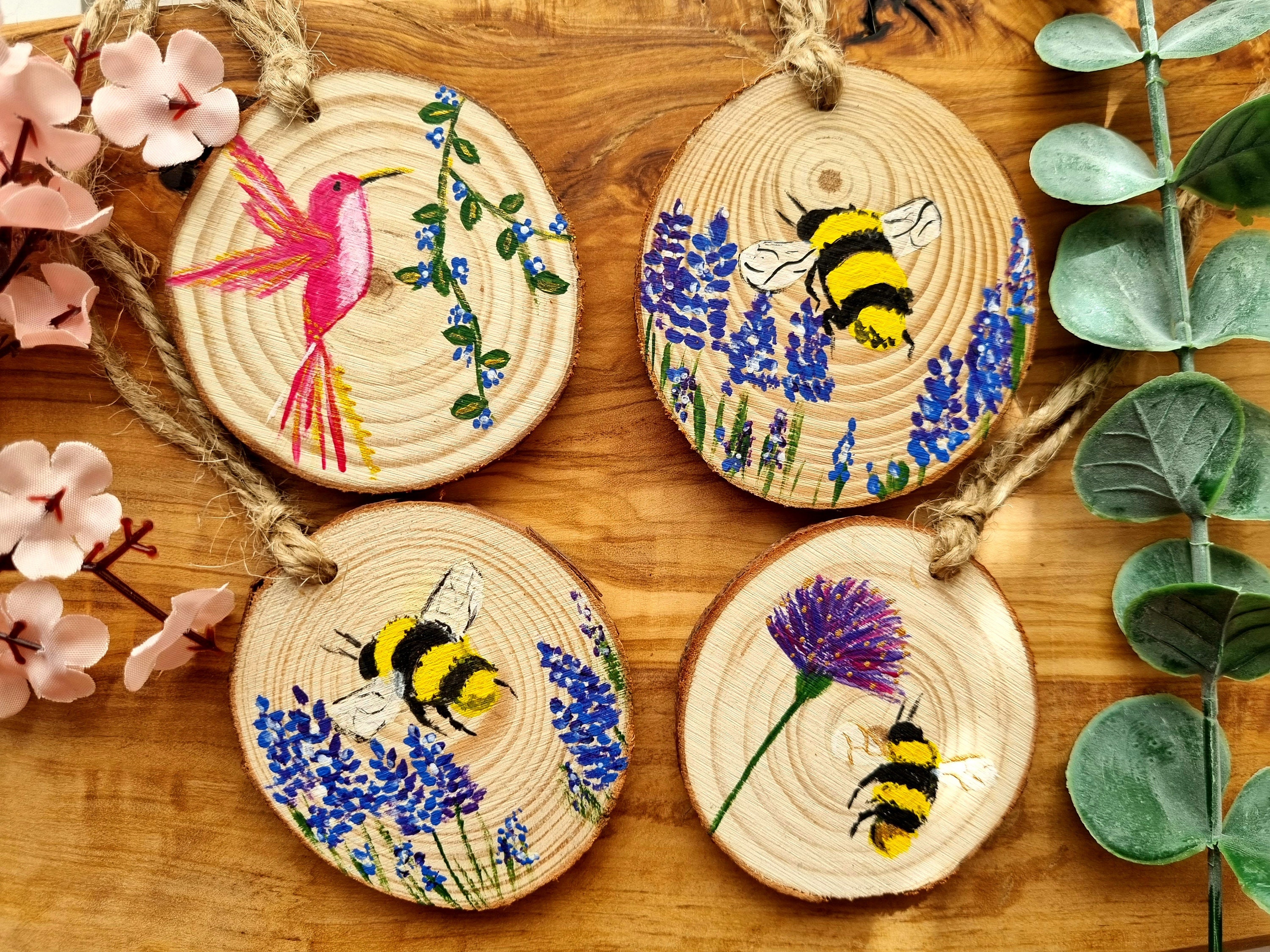 Hand Painted Hanging Log Slice, Room Decor, Natural Decoration, Gift ...