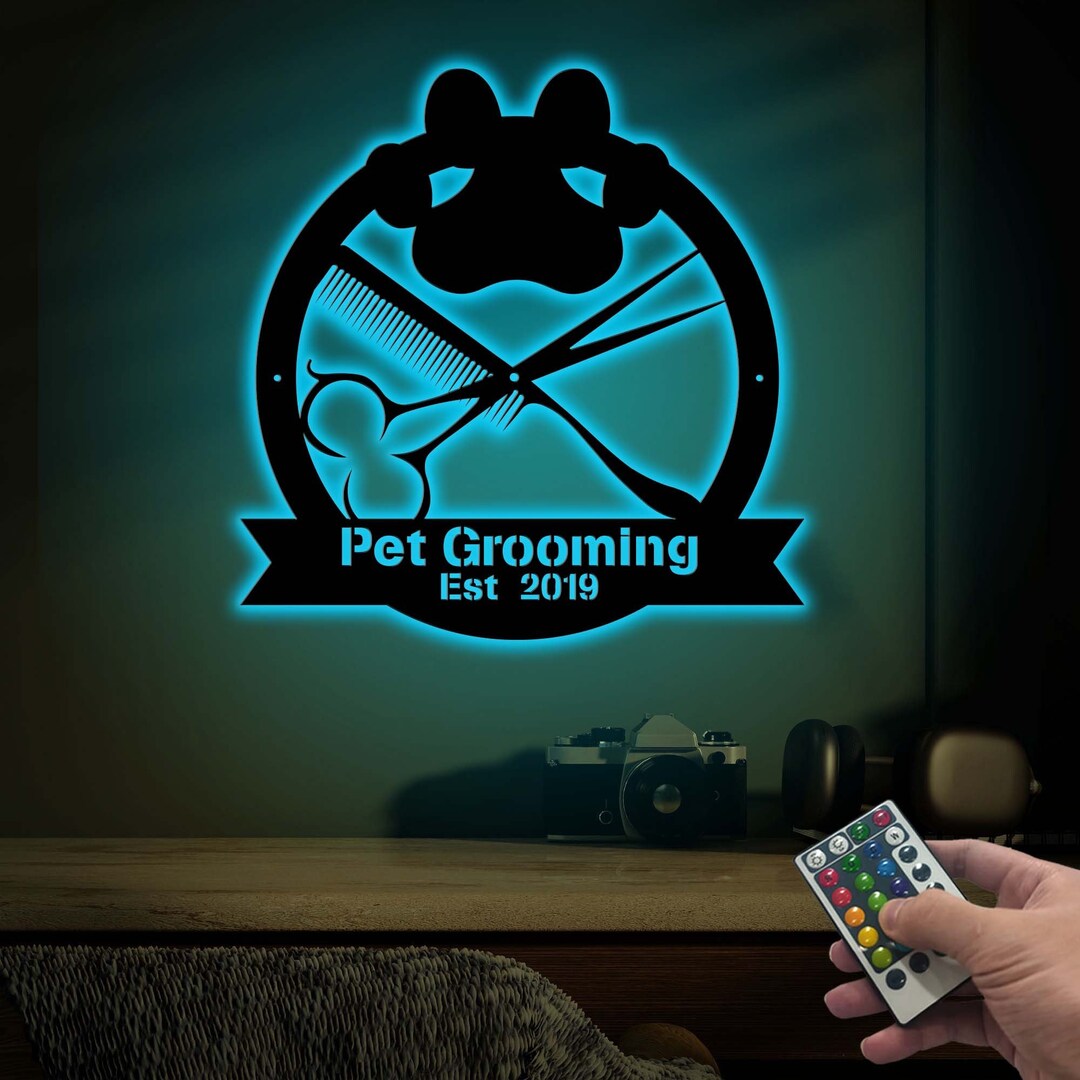 Custom Metal Pet Salon Sign LED Lights Pet Grooming Shop Pet - Etsy