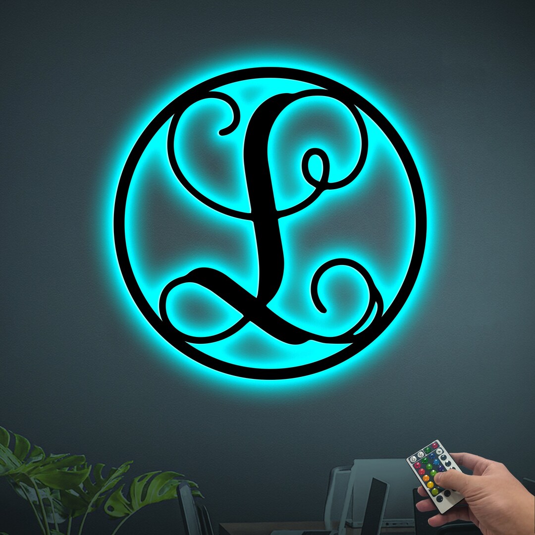 Single Letter Monogram Metal Sign With Led Light Laser Cut - Etsy