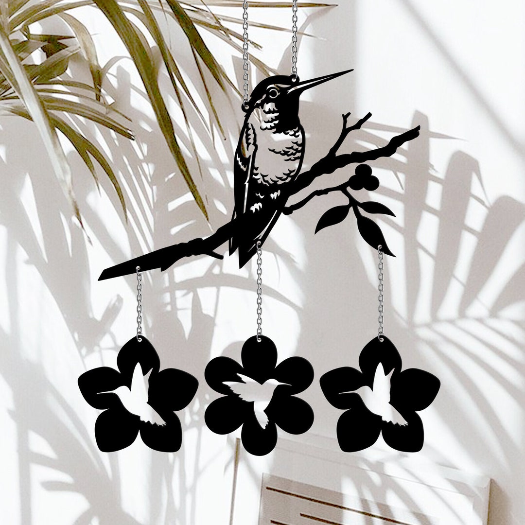 Hummingbird Metal Wind Chime Hummingbird With Flowers Wind - Etsy