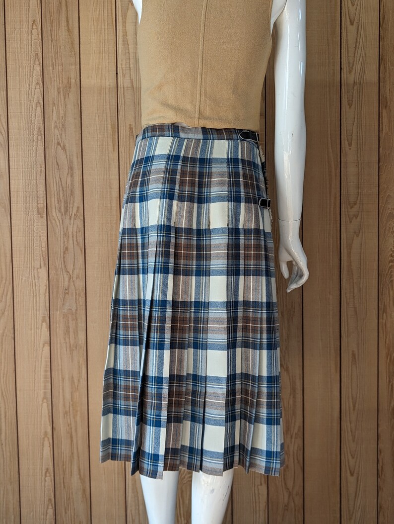 Vintage Hector Russell White Brown and Blue Check Scottish Kilt Pleated ...