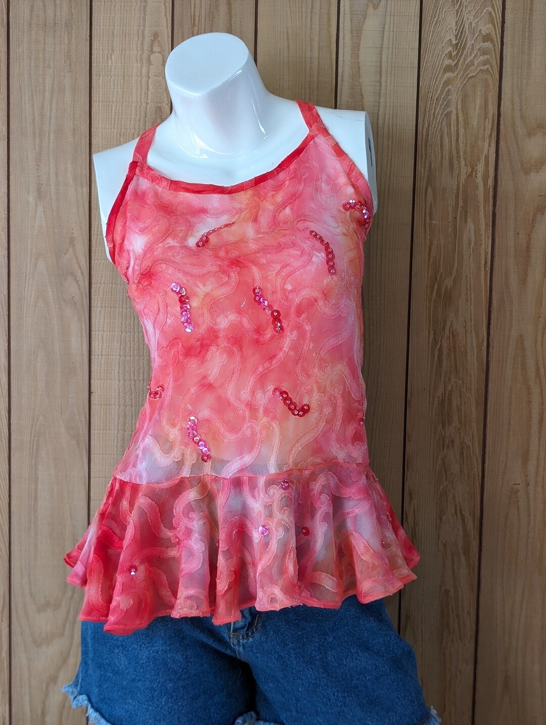 Vintage Orange and Pink Sequinned Racerback Sheer Floaty Top - Etsy
