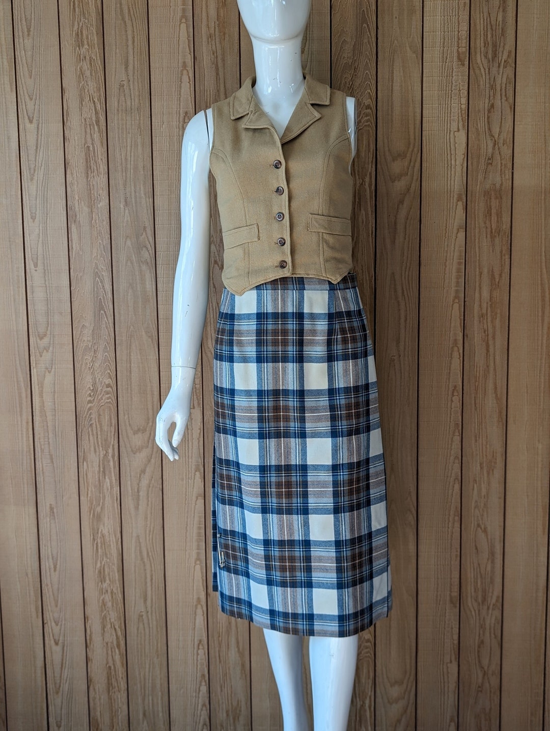 Vintage Hector Russell White Brown and Blue Check Scottish Kilt Pleated ...