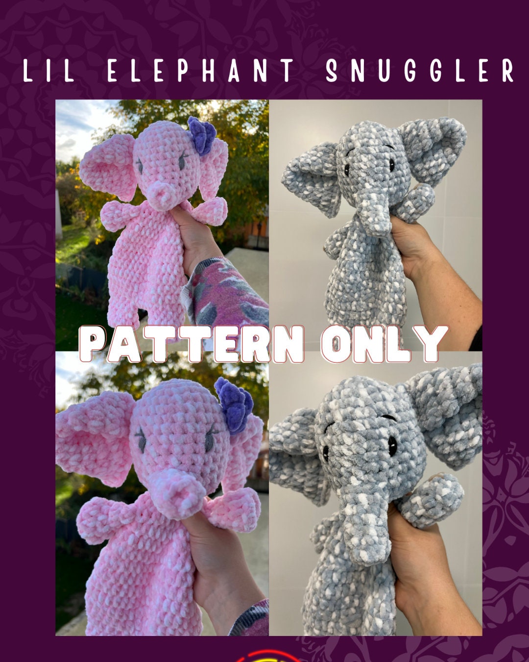 Logan Baby Elephant Snuggler - Amigurumi Crochet Pattern - PDF (english ...