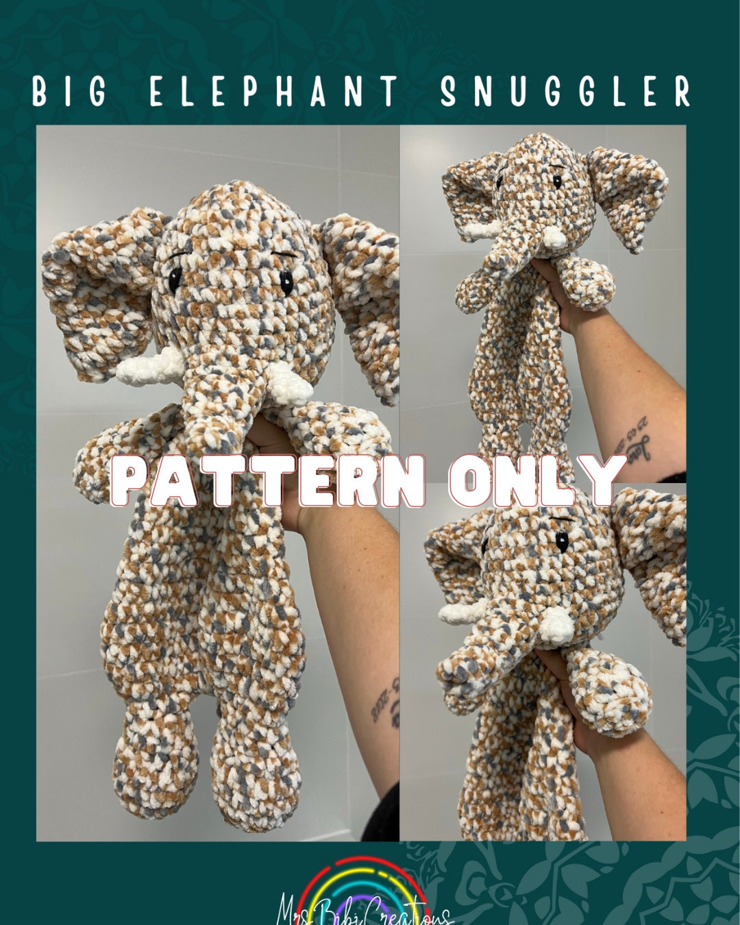 Logan Big Elephant Snuggler - Amigurumi Crochet Pattern - PDF (english ...
