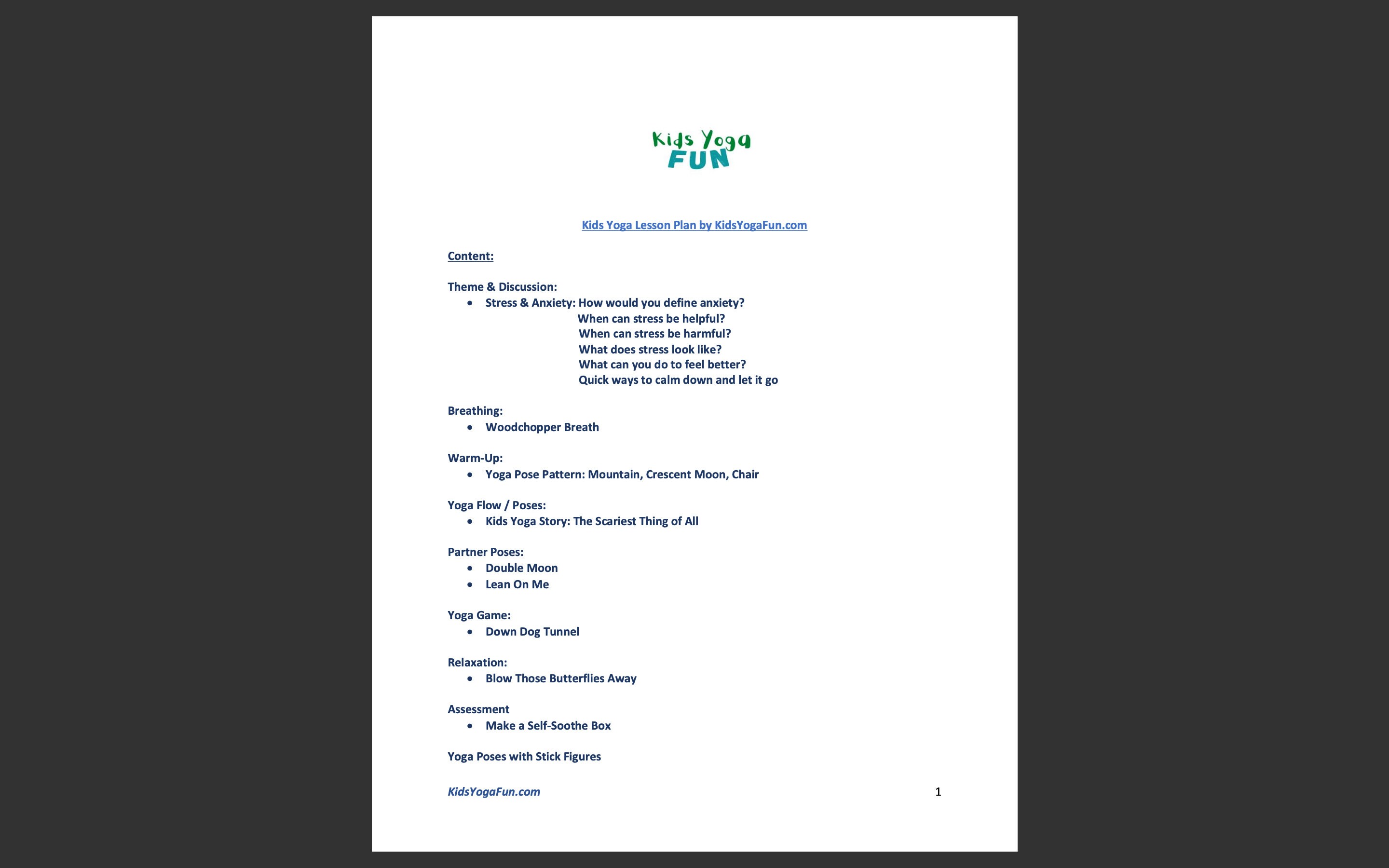 Kids Yoga Lesson Plan - Stress and Anxiety - Etsy