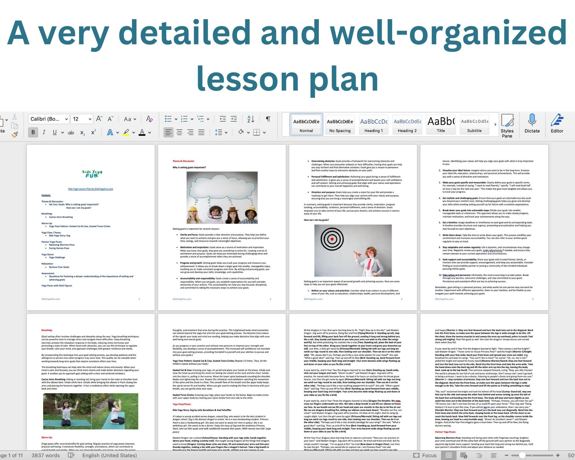 Kids Yoga Lesson Plan Goal Setting - Etsy