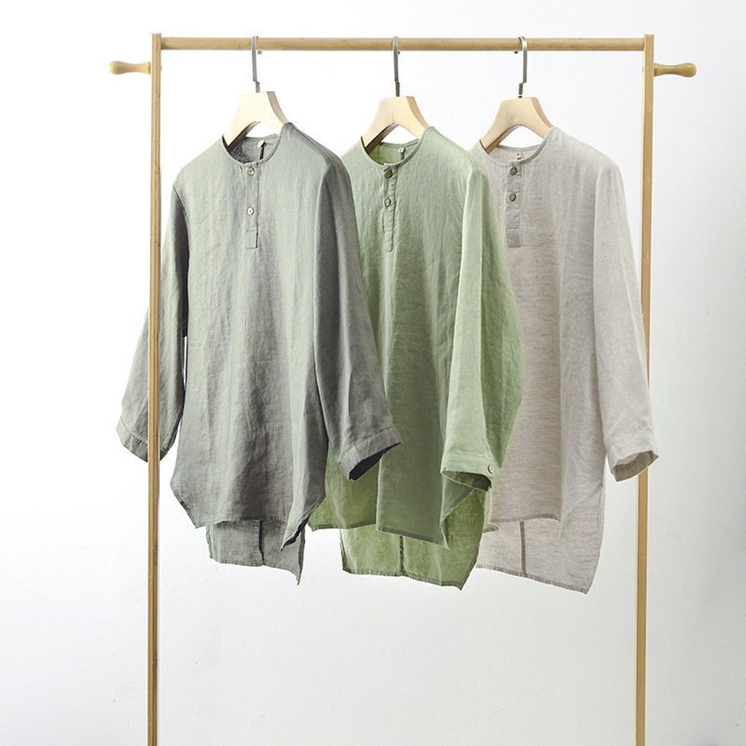 Men's 100% Linen Shirts, Solid Color Linen Shirts, Summer Men's Casual ...