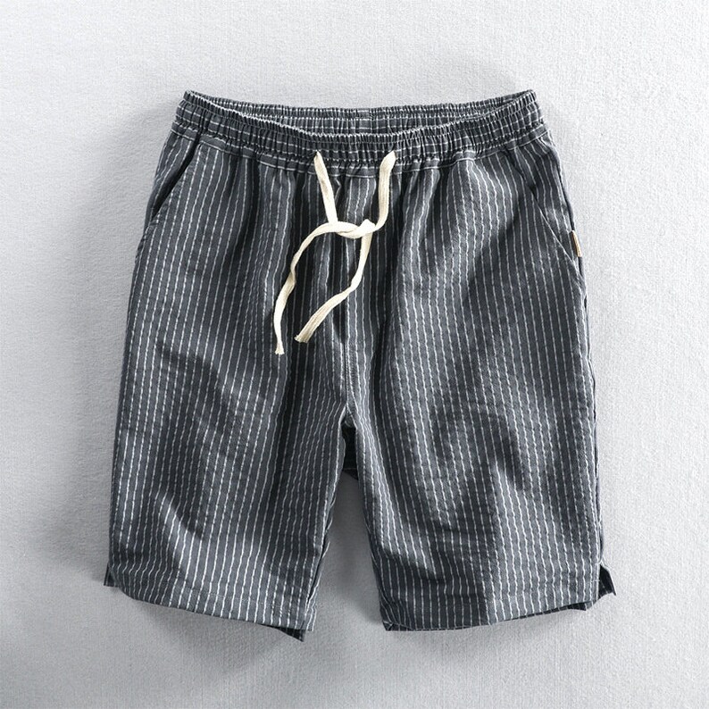 Striped Linen Shorts Summer Men's Casual Elastic Waist - Etsy