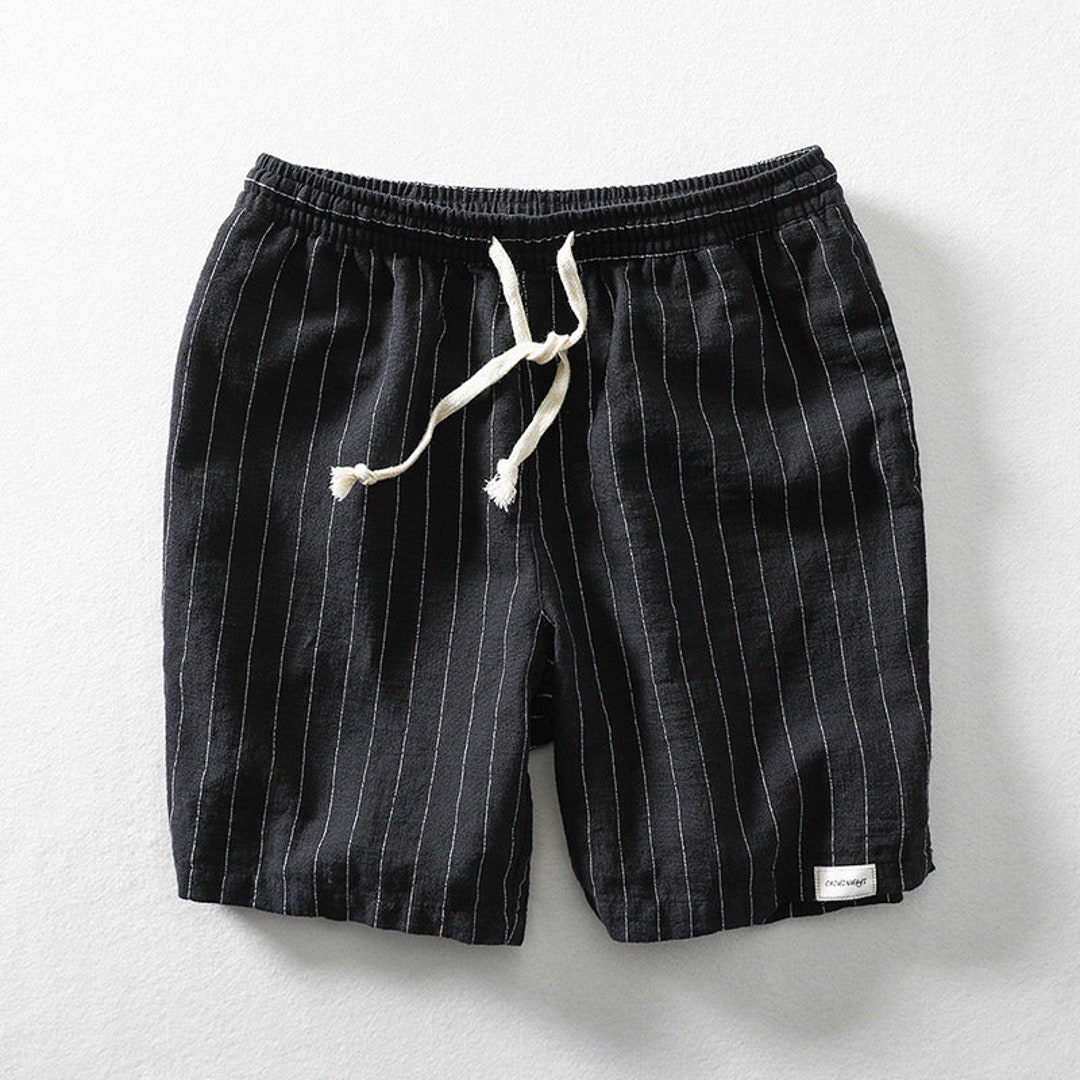 Men's Shorts, Striped Shorts, Summer Linen Shorts, Elastic Waist Cotton ...