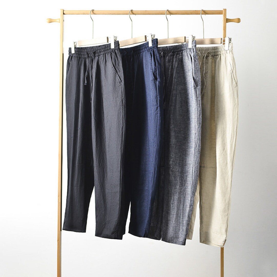 Summer Linen Ankle Pants, Men's Vintage Linen Harem Pants, Loose ...