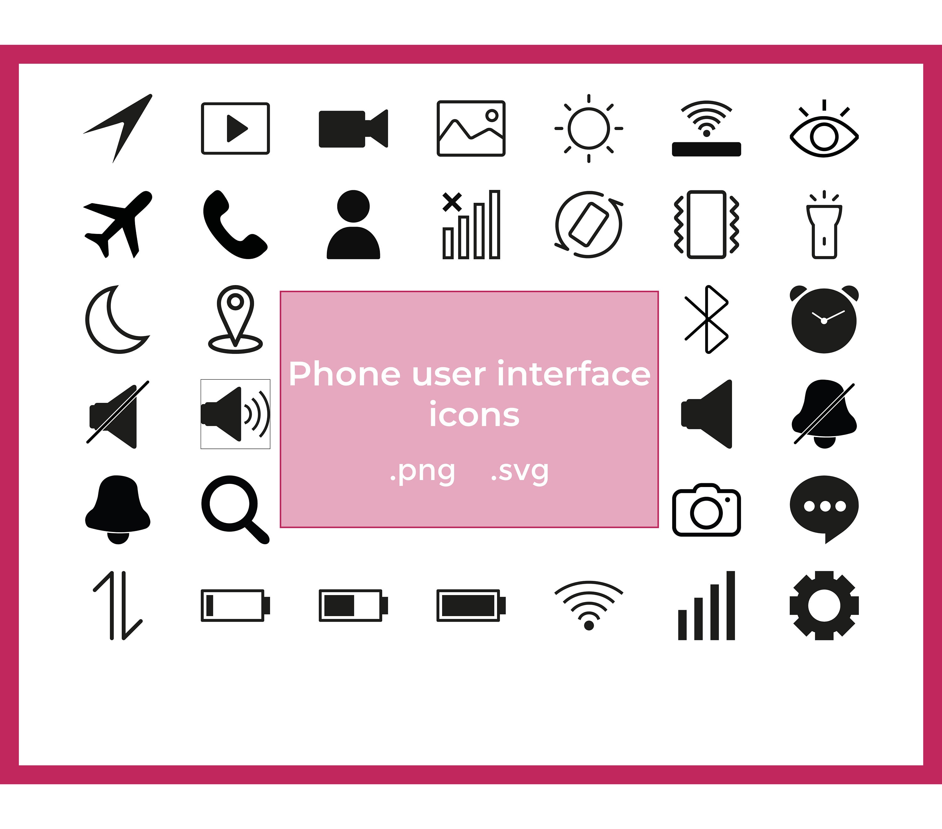 Mobile Phone User Interface Icons Editable Vector (.svg) Cell Phone ...