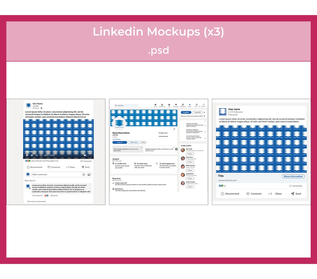 Linkedin Editable Mockups (x3)pack (photoshop .psd). Linkedin Profile ...
