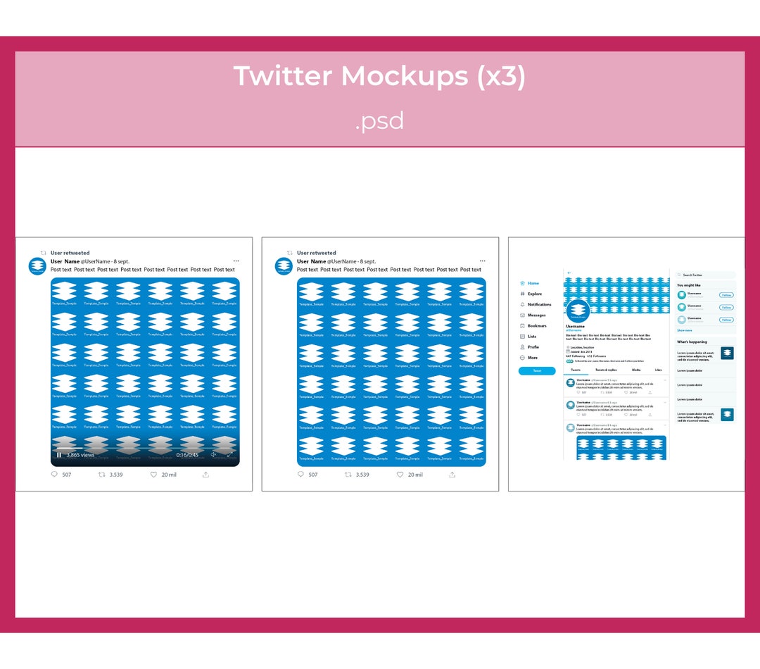 Twitter Mockup Templates (x3): Social Media Photoshop PSD (digital ...