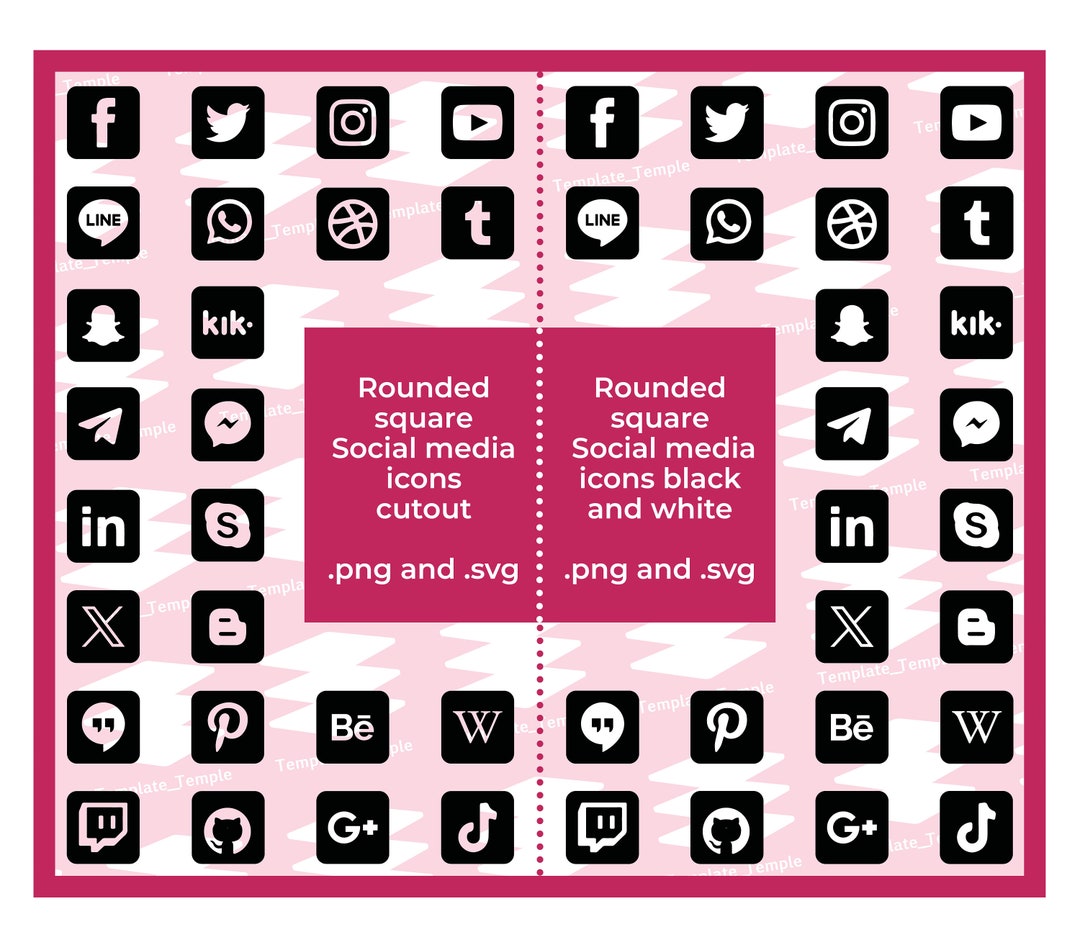 Mega Icons Bundle Social Media Vector Rounded Square (svg Png) 2 ...