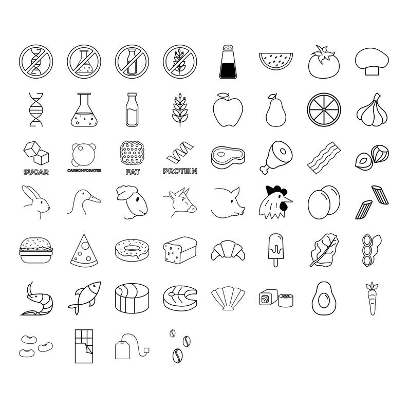 Vectorial Nutrition Icons Diet and Food Allergies in Restaurant Icons ...