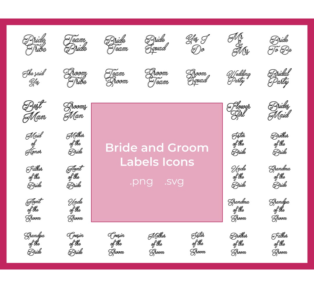 Vectorial Icons of Bride and Groom Outline Text Labels for Weddings ...