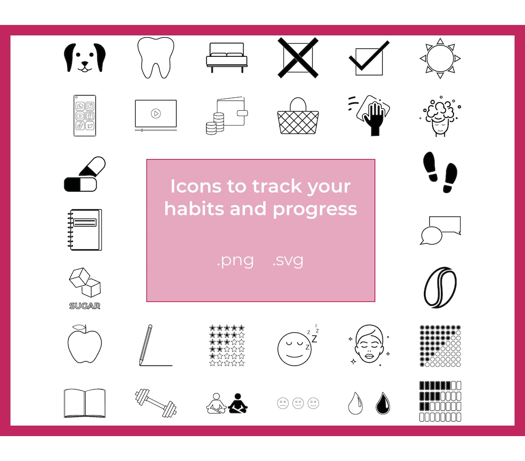 Vectorial Habit Tracker Planner Icons in Svg for Creating Your Own ...