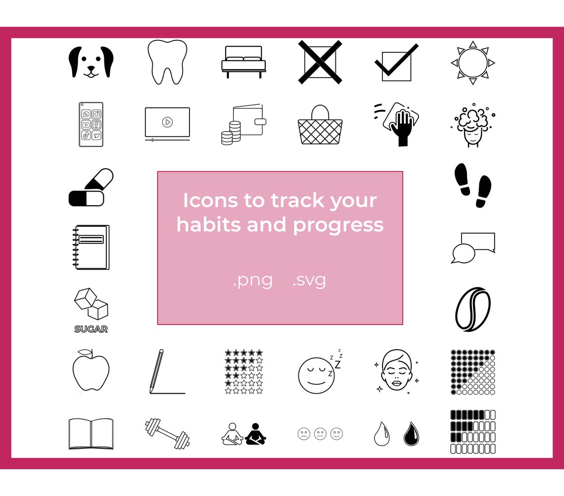 Vectorial Habit Tracker Planner Icons in Svg for Creating Your Own ...