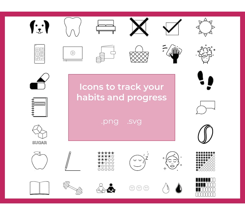Vectorial Habit Tracker Planner Icons in Svg for Creating Your Own ...