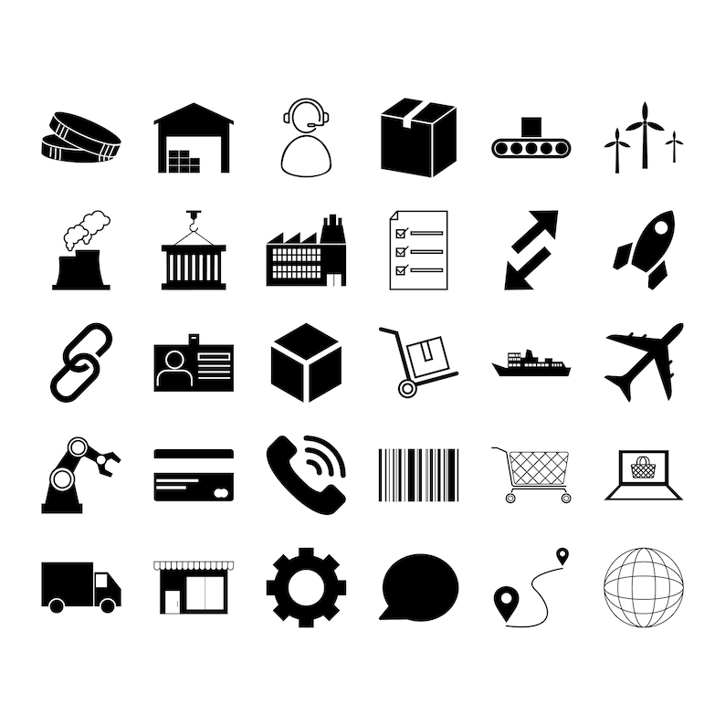 Vectorial Supply Chain Icons Pack (.svg) Cargo Icons. Production ...