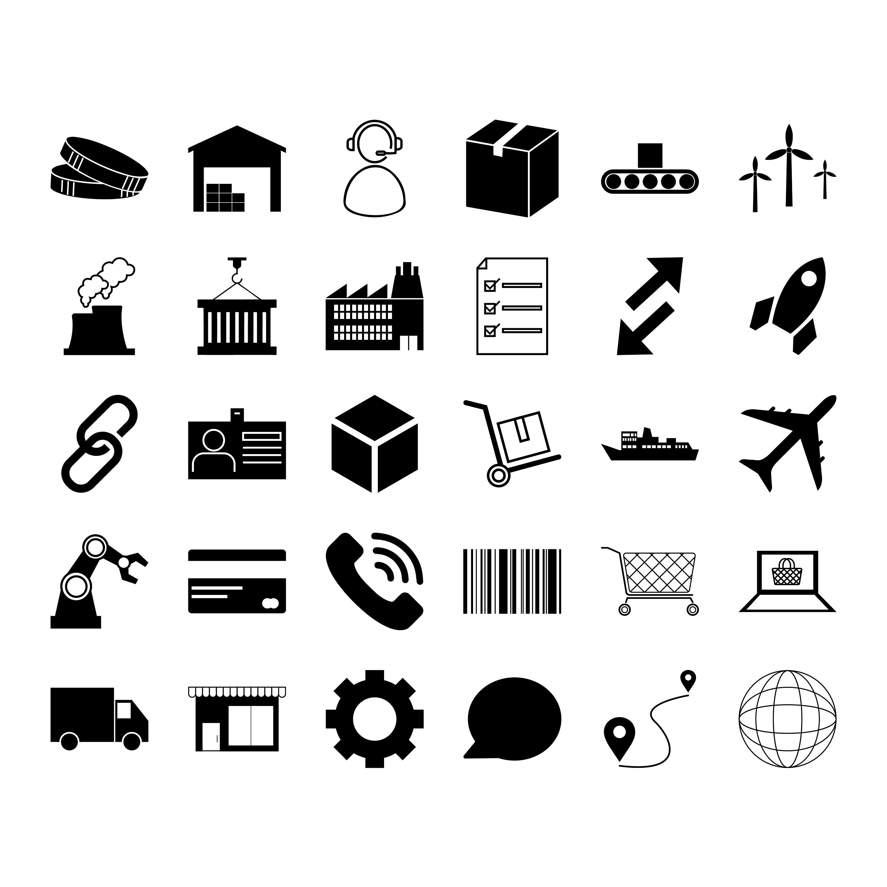 Vectorial Supply Chain Icons Pack .svg Cargo Icons. Production Process ...
