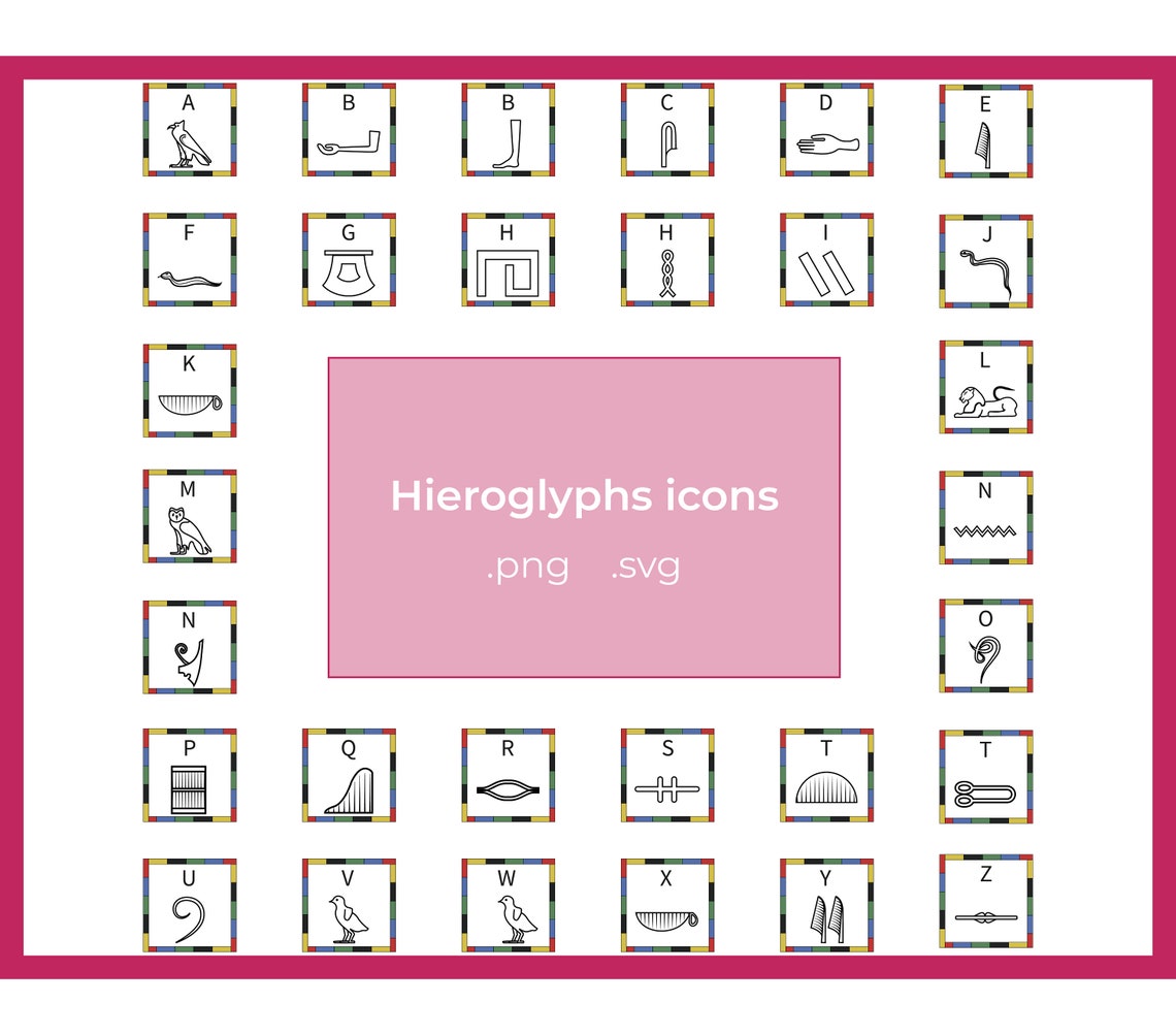 Vectorial Hieroglyphs Icons Pack (.svg) Hieroglyphs Egyptian Alphabet ...