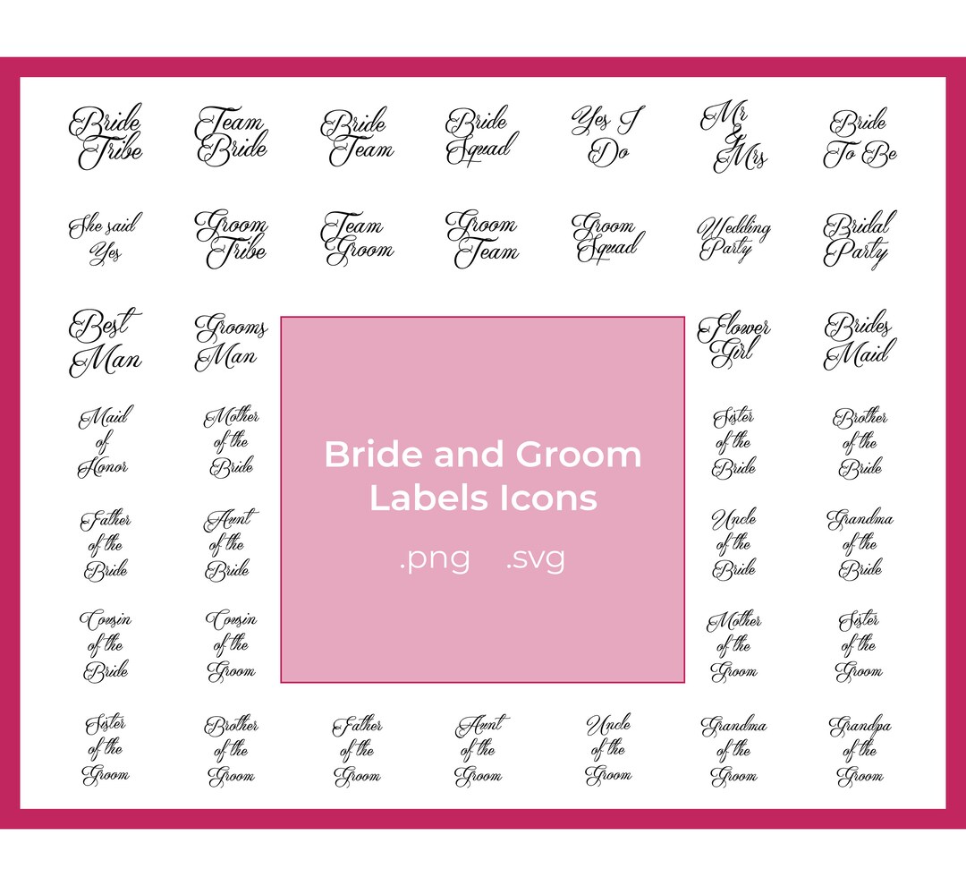 Vectorial Icons of Bride and Groom Text Labels for Weddings and Bridal ...