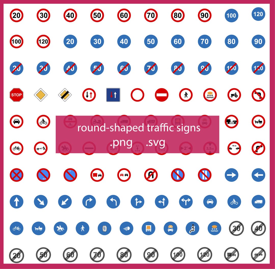 Round Traffic Sign Icons: Vector Road Sign Clipart (SVG, JPG, PNG) - Etsy