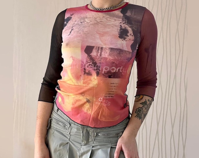 Cop Copine Mesh Top Cyber Y2K Sheer Graphic Utility Techwear Maximalist ...
