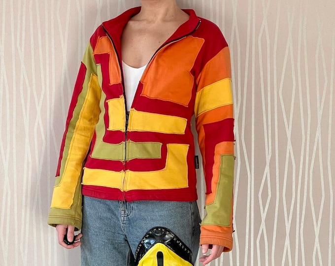 Y2K Pygmees Fleece Zip up Cyber Rave Techwear Tetris Geometric Patchwork Zip up Sweater - Etsy