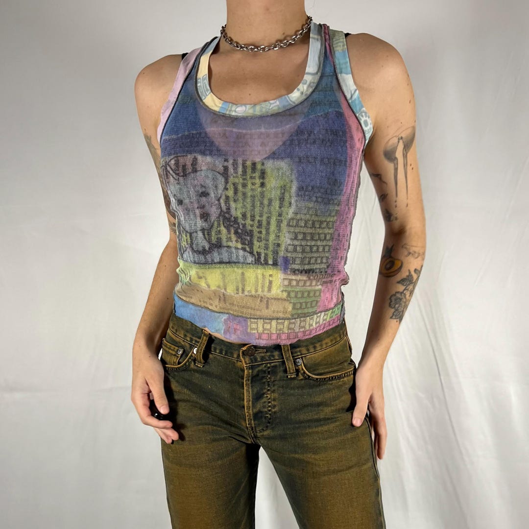 Y2K Cop Copine Cyber Rave Techwear Mesh Abstract Art Tank Top - Etsy